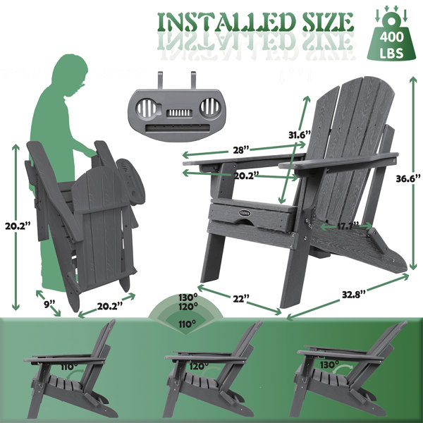 Highland Dunes Adjustable Backrest Adirondack Chair HDPE Adirondack ...