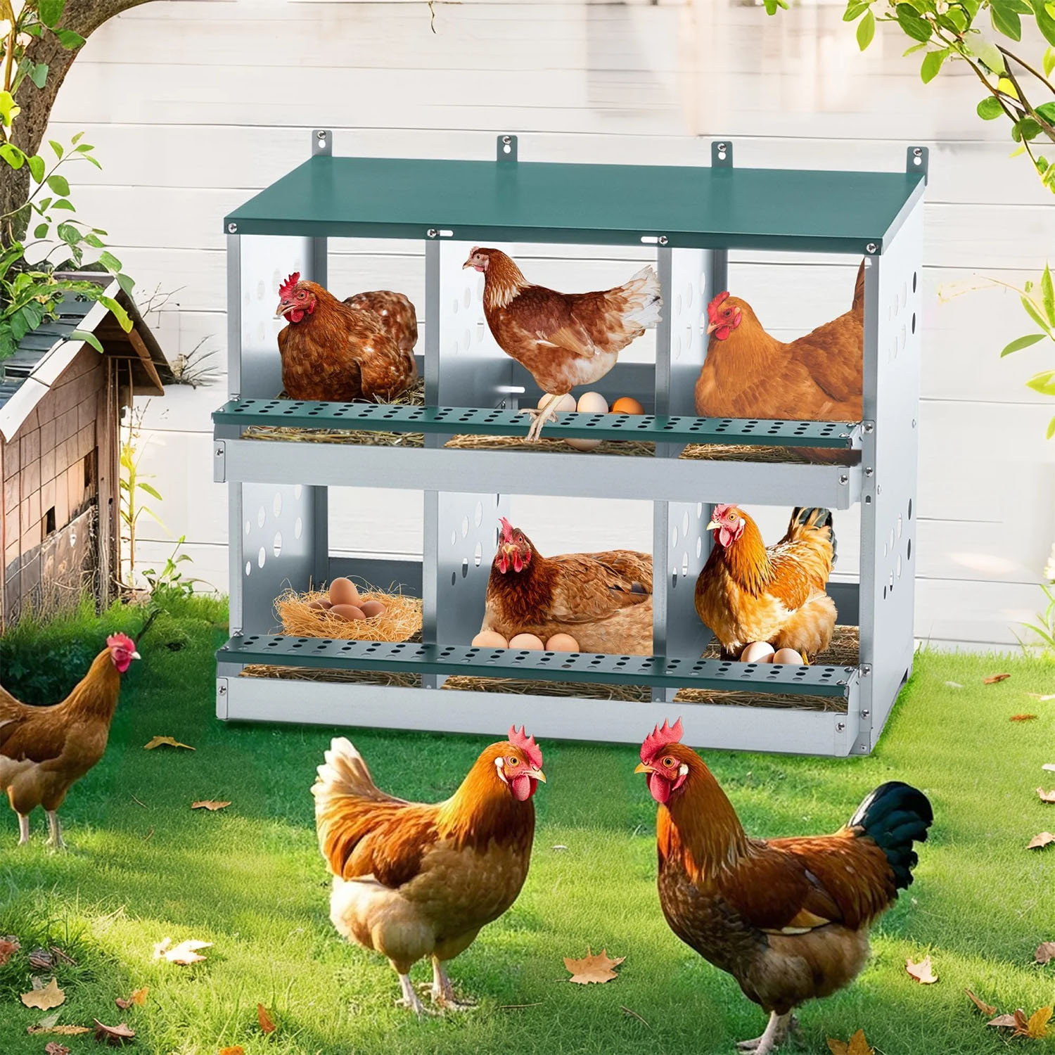 17 Stories Two-Tier Chicken Nesting Boxes,6 Compartment Nesting Boxes ...