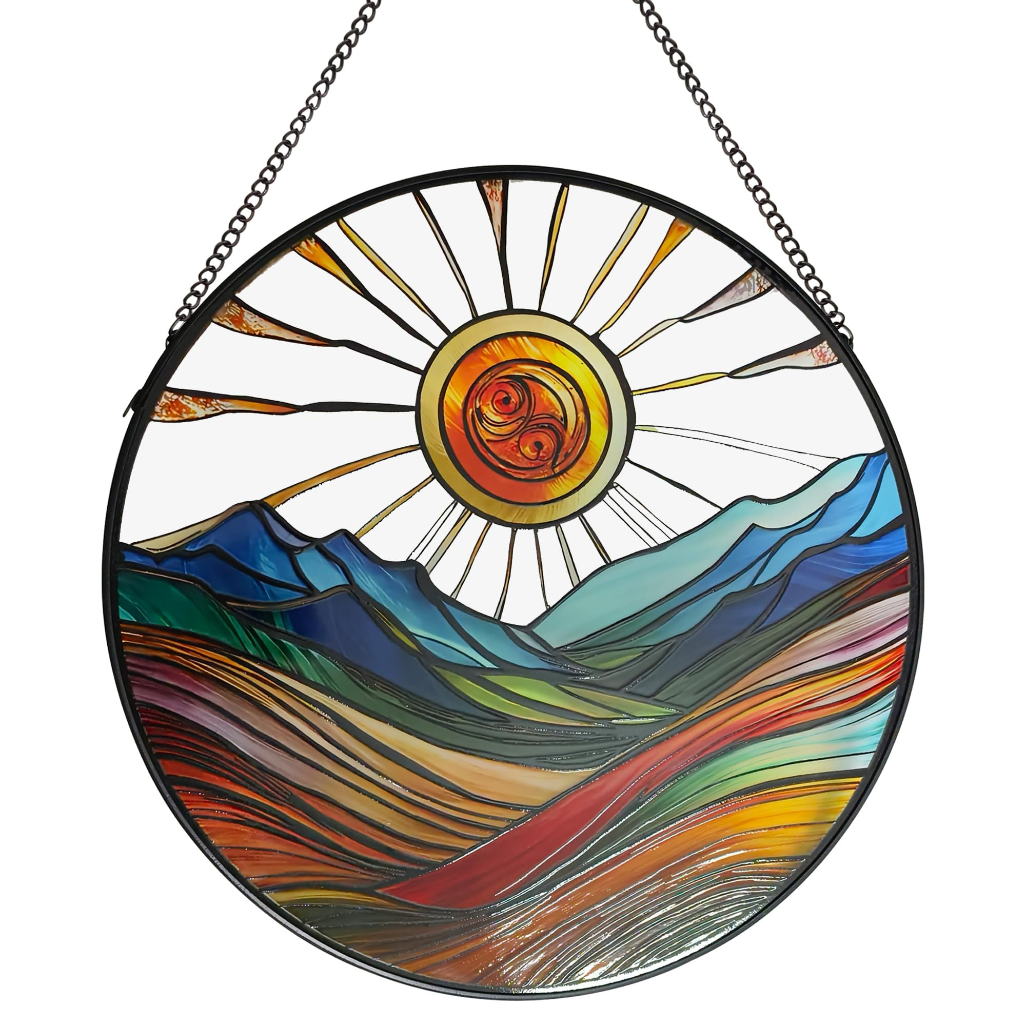 Arlmont & Co. Vitrail suspendu en verre coloré Sun Mountains, panneau ...