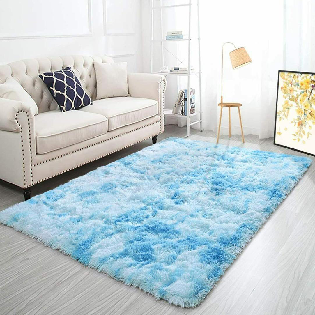 Mercer41 Haimi Shag Sky Blue Machine Washable Indoor/Outdoor Rug | Wayfair