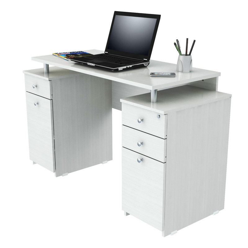 Latitude Run® Santoro 51" White Computer Desk With Five Drawers ...