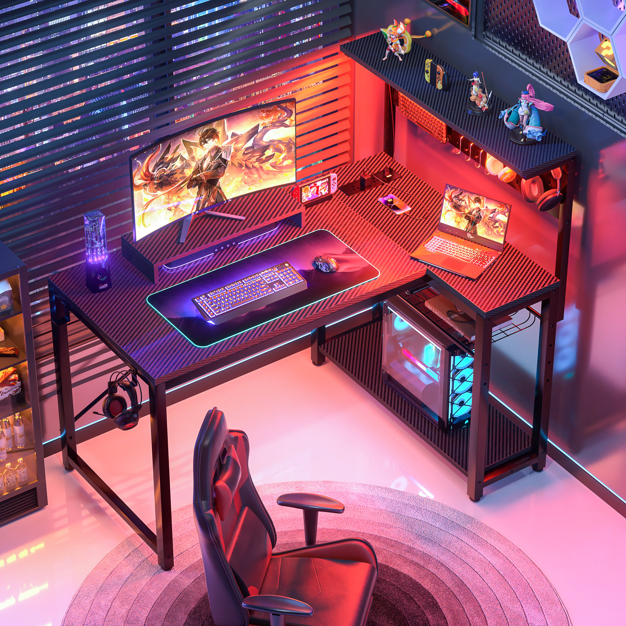 Wrought Studio Alexxander L-Shaped Gaming Desk with Power Outlets ...