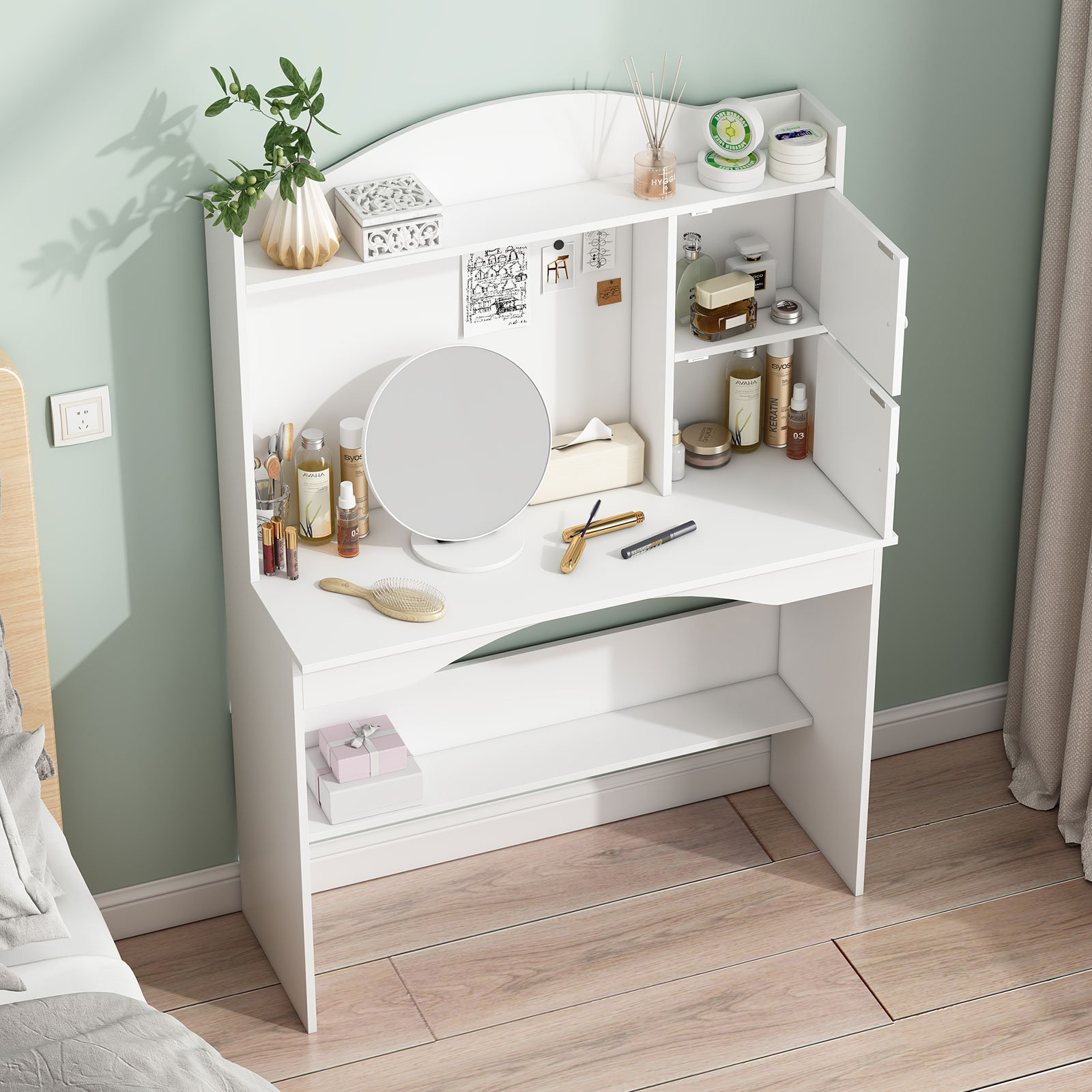 Winston Porter Makeup Vanity Desk Spacious Storage & Movable Mirrors ...