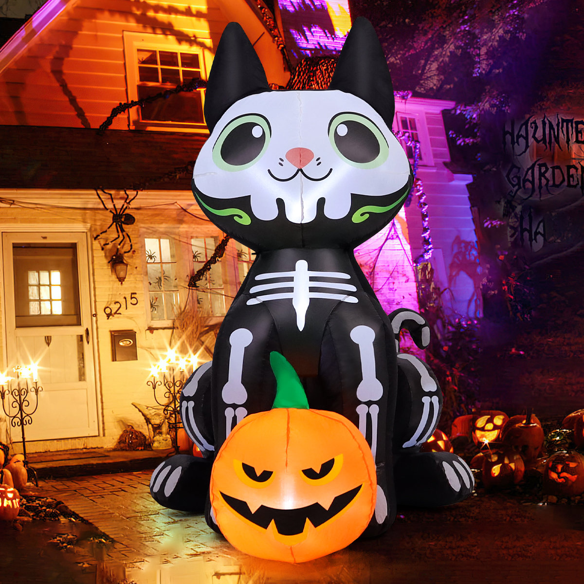 The Holiday Aisle® Halloween Inflatables 5 FT Skeleton Black Cat ...