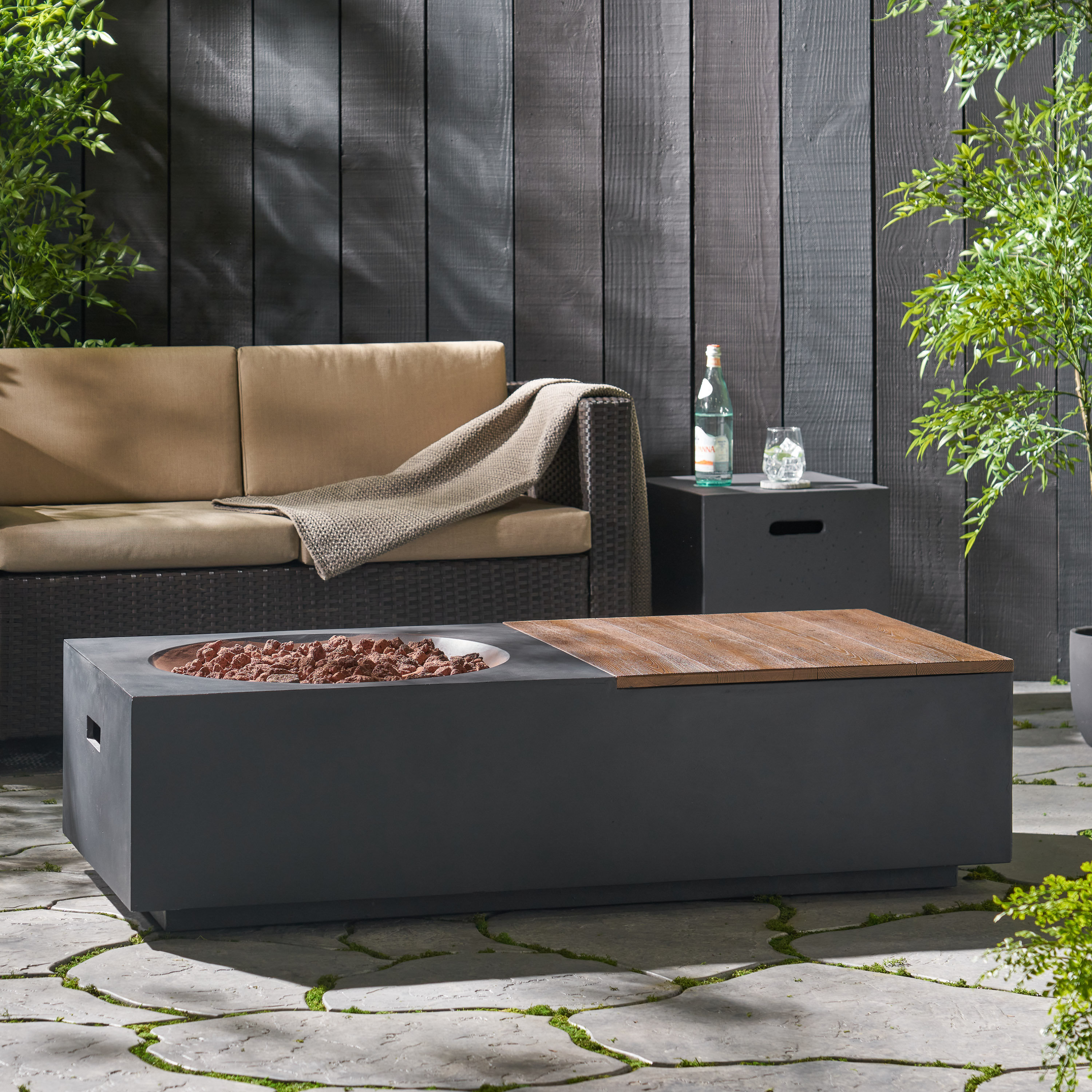 Wade Logan® Bujar 15'' H x 56.25'' W Concrete Propane Outdoor Fire Pit ...