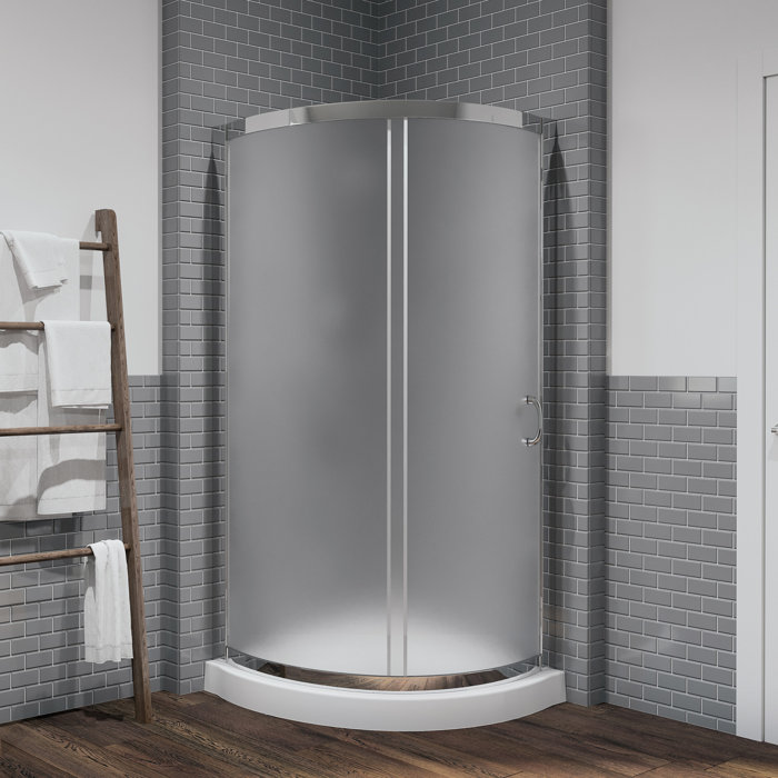 OVE Decors Breeze 35 in. Framed Round Shower Kit w/ Frosted Glass, Base ...