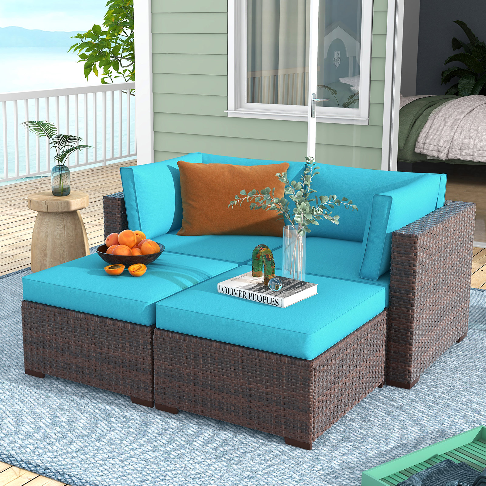 Latitude Run® Alishea 4-Piece Rattan Outdoor Sofa with Cushions ...