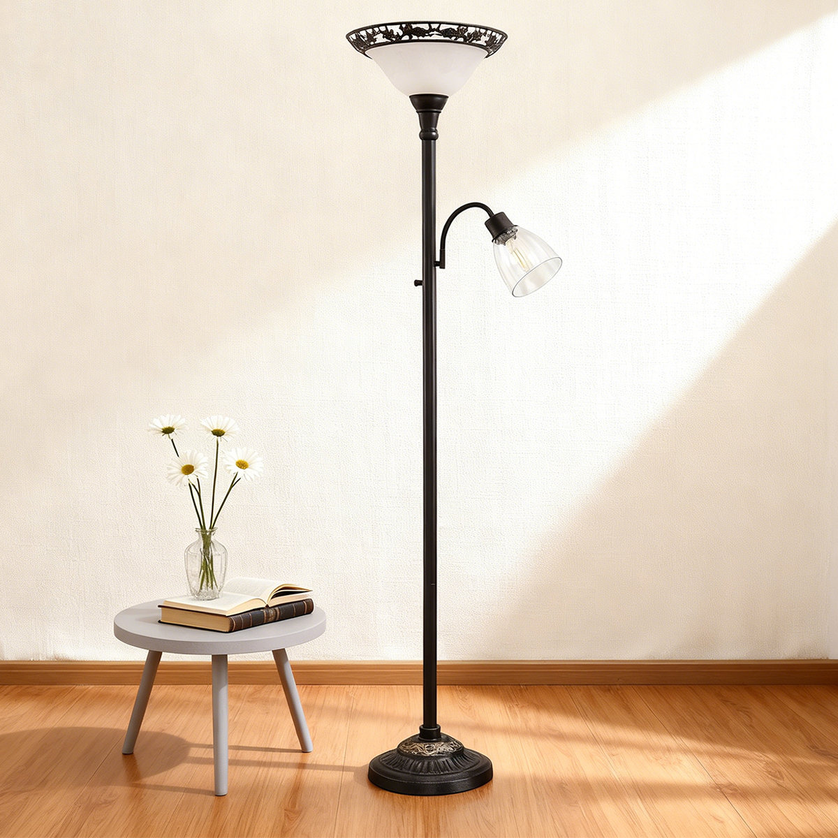 Latitude Run® 70" Vintage Floor Lamp With Etched Glass Shade & Heavy ...