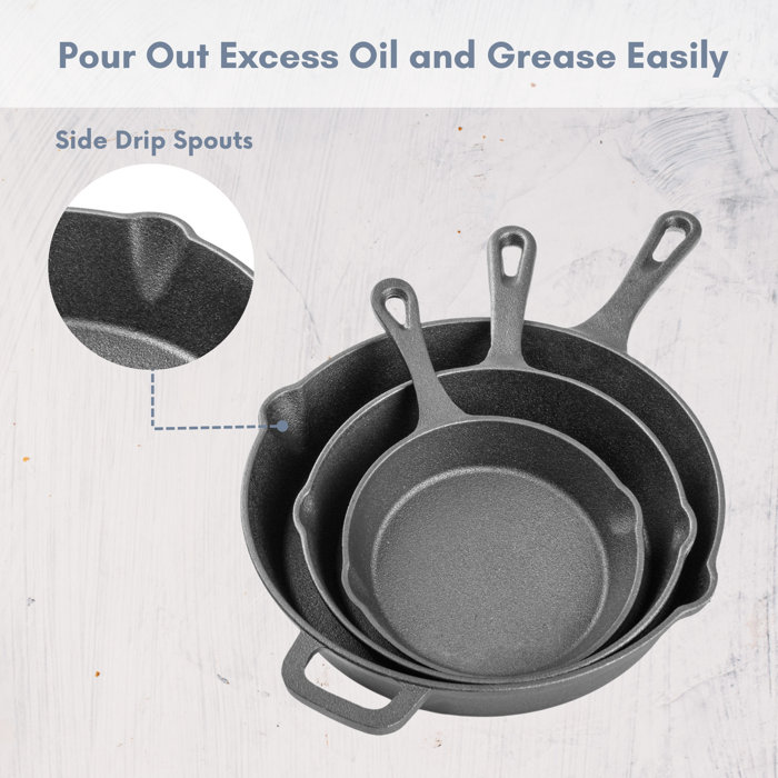 Lexi Home 3 Piece Cast Iron Frying Pan Set & Reviews | Wayfair