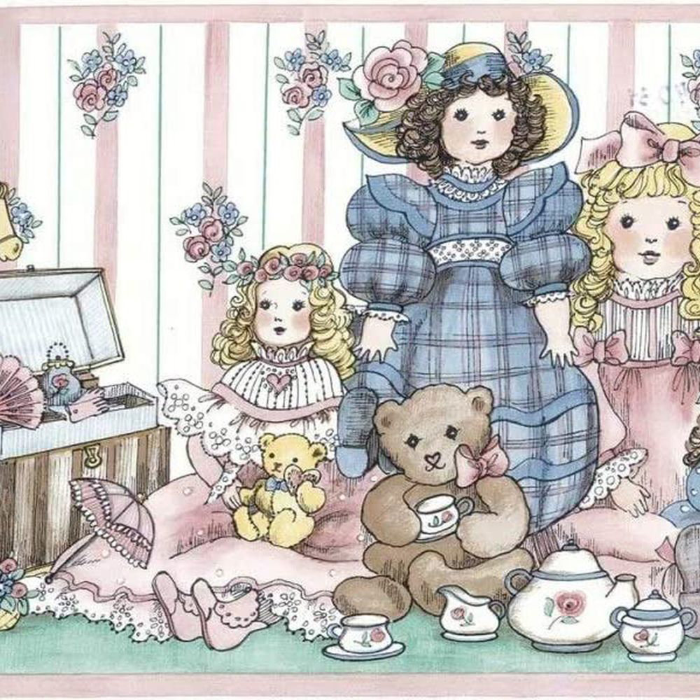 Harriet Bee Filoteo Dolls Pink 15' L x 9" W Wallpaper Border | Wayfair