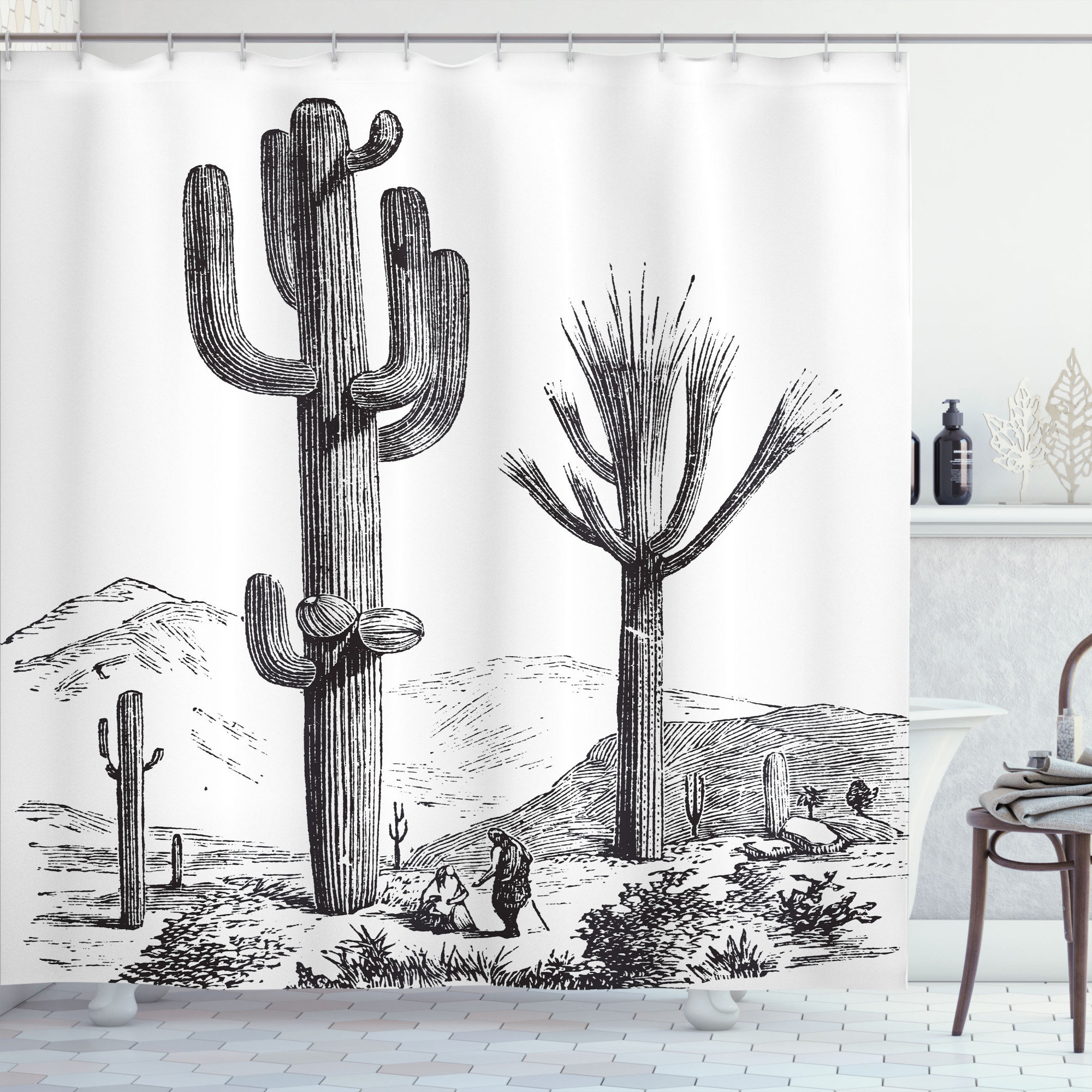 Ambesonne Cactus Sketchy Hand Drawn Print of Desert Plants With Mexican ...