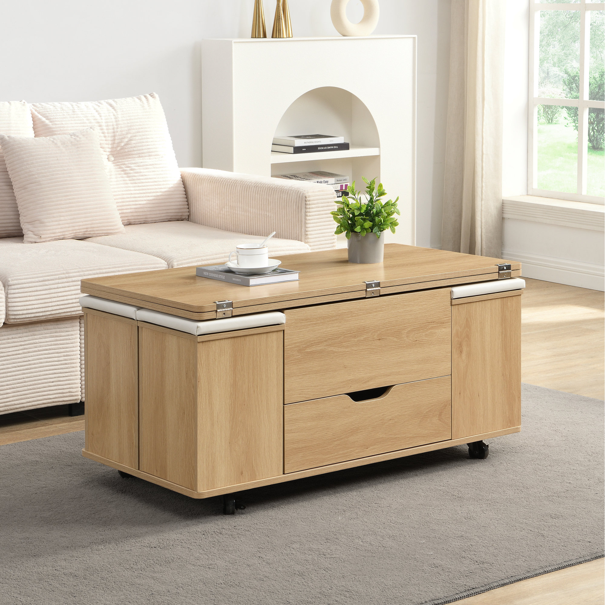 Corrigan Studio Table basse relevable avec rangement caché et 4 ...