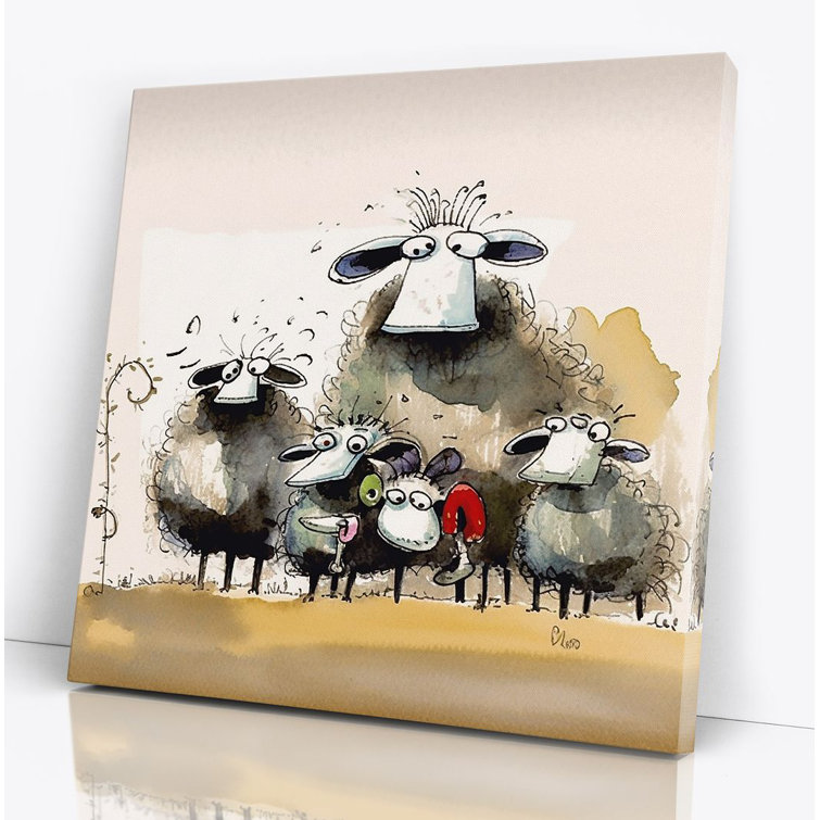 Marlow Home Co. Funny Sheep Comical Square Canvas Print Wall Art Framed ...
