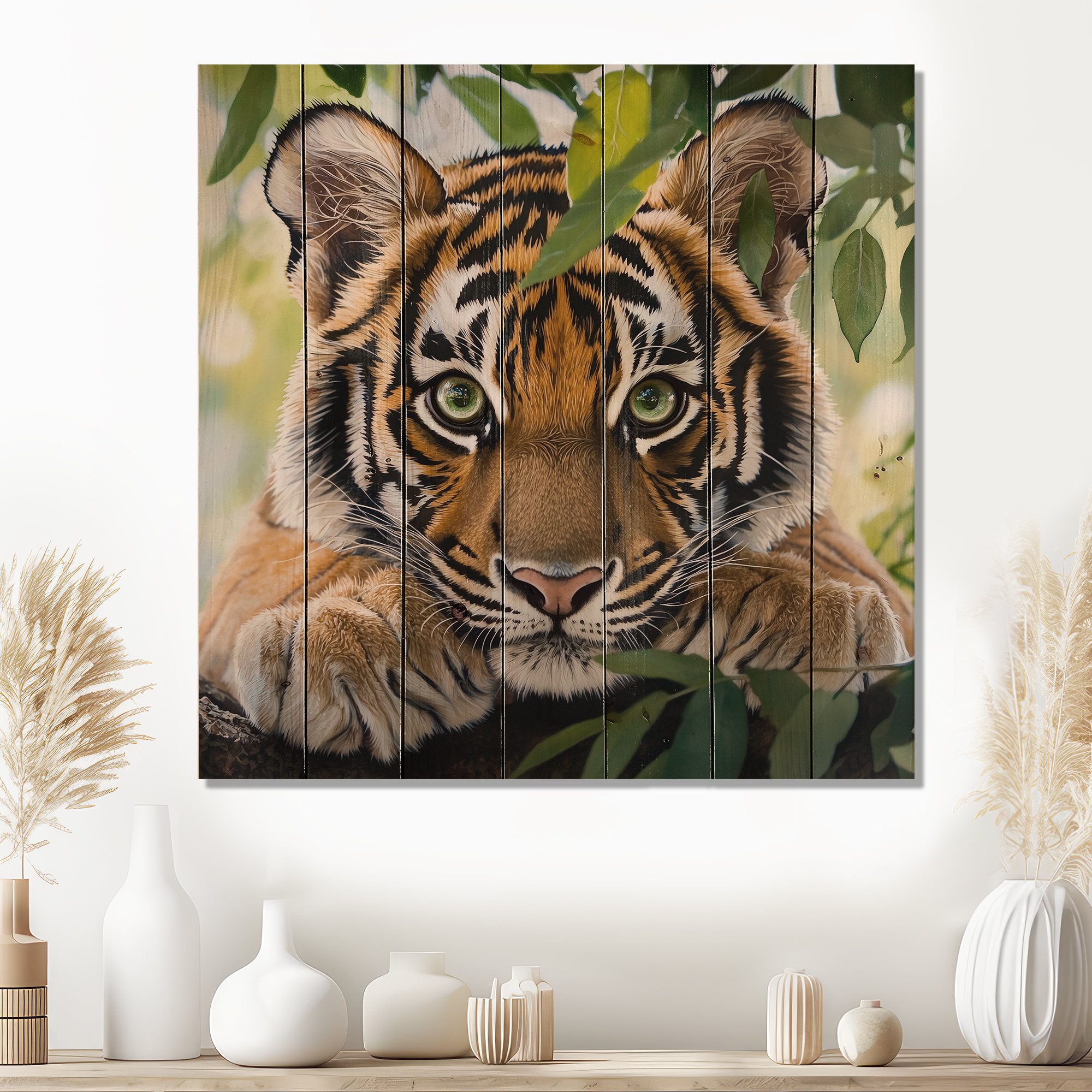 Ophelia & Co. Tigers Portrait - Tiger Animal Wood Wall Decor On Natural ...
