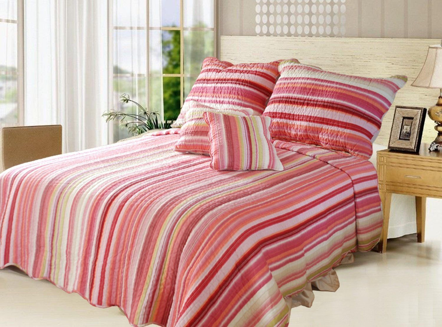 Tache Home Fashion Stunning Striped 100% Cotton Reversible Quilt Set ...