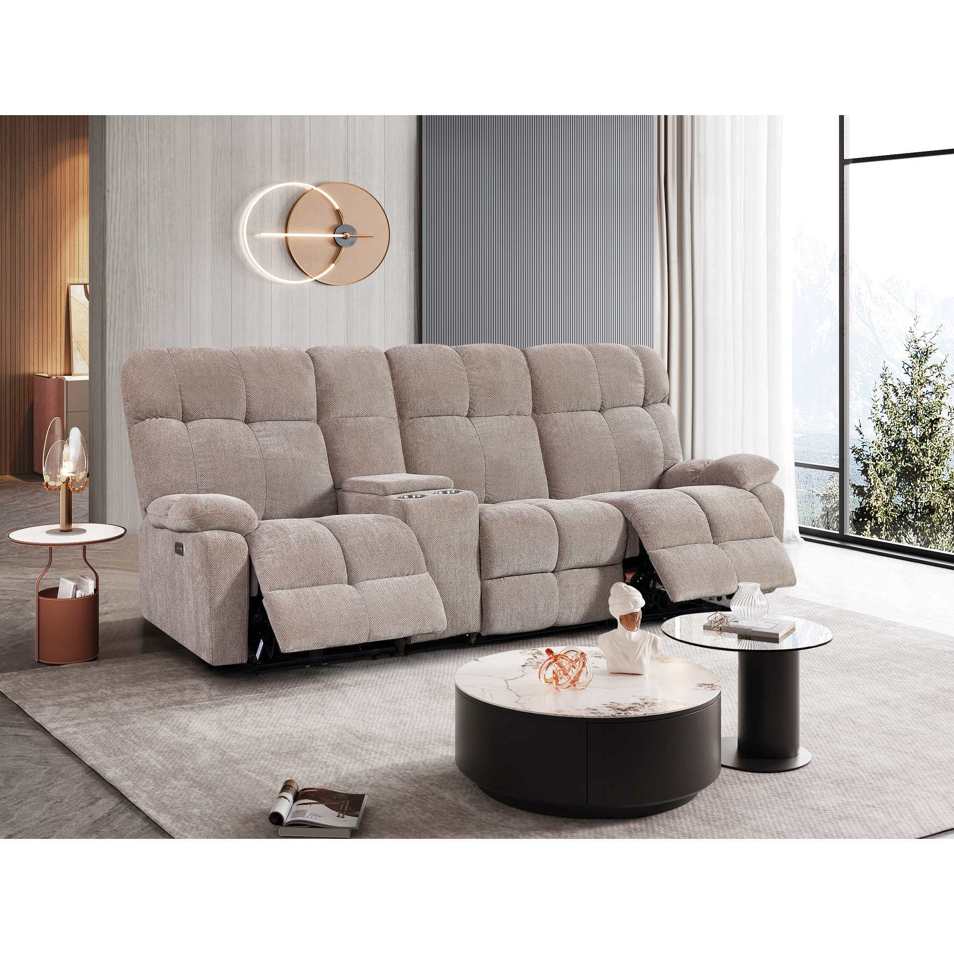 Latitude Run® Power Recliner 2 Seater, Beige - Foam Filled, Motor ...