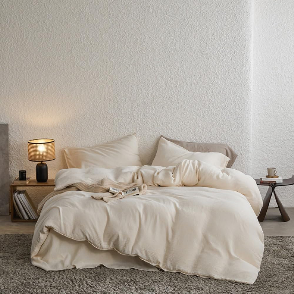Nayoroom Muslin Duvet Cover Set 100% Cotton Double Layer Linen Like ...