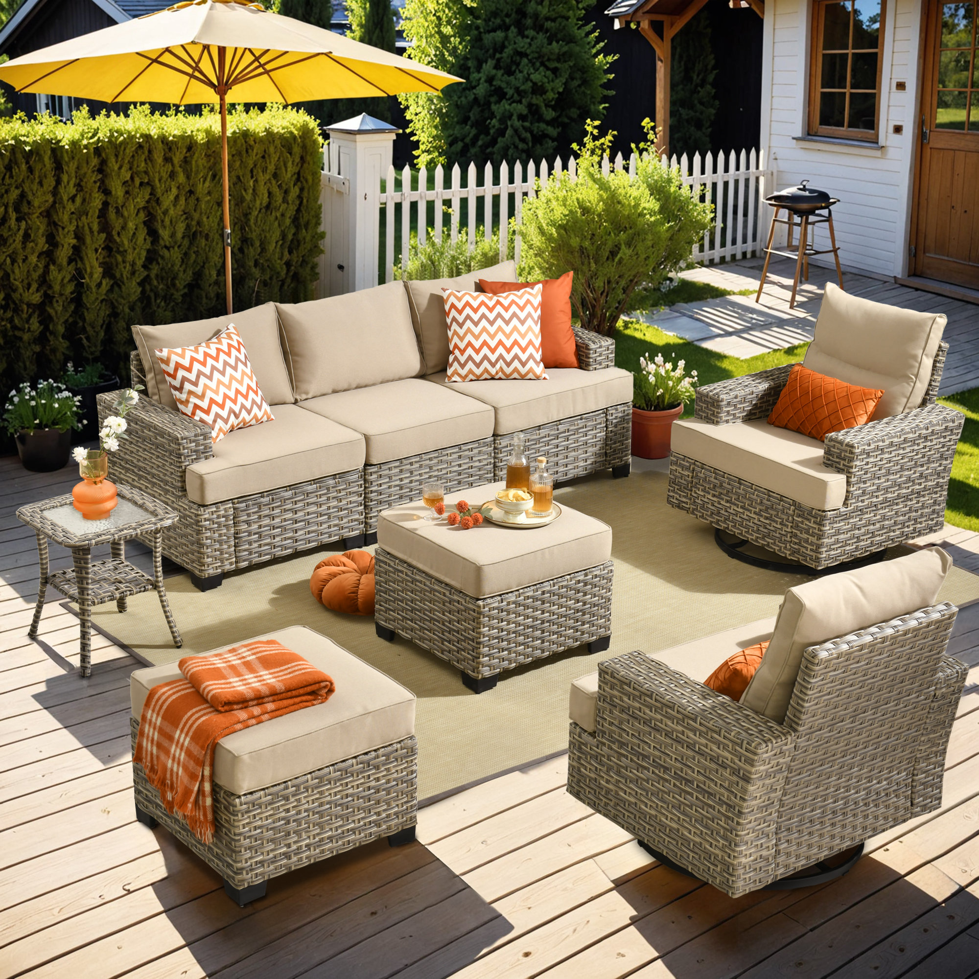Lark Manor™ Tommy 7 Person Wicker/rattan Sofa Seating Group With ...