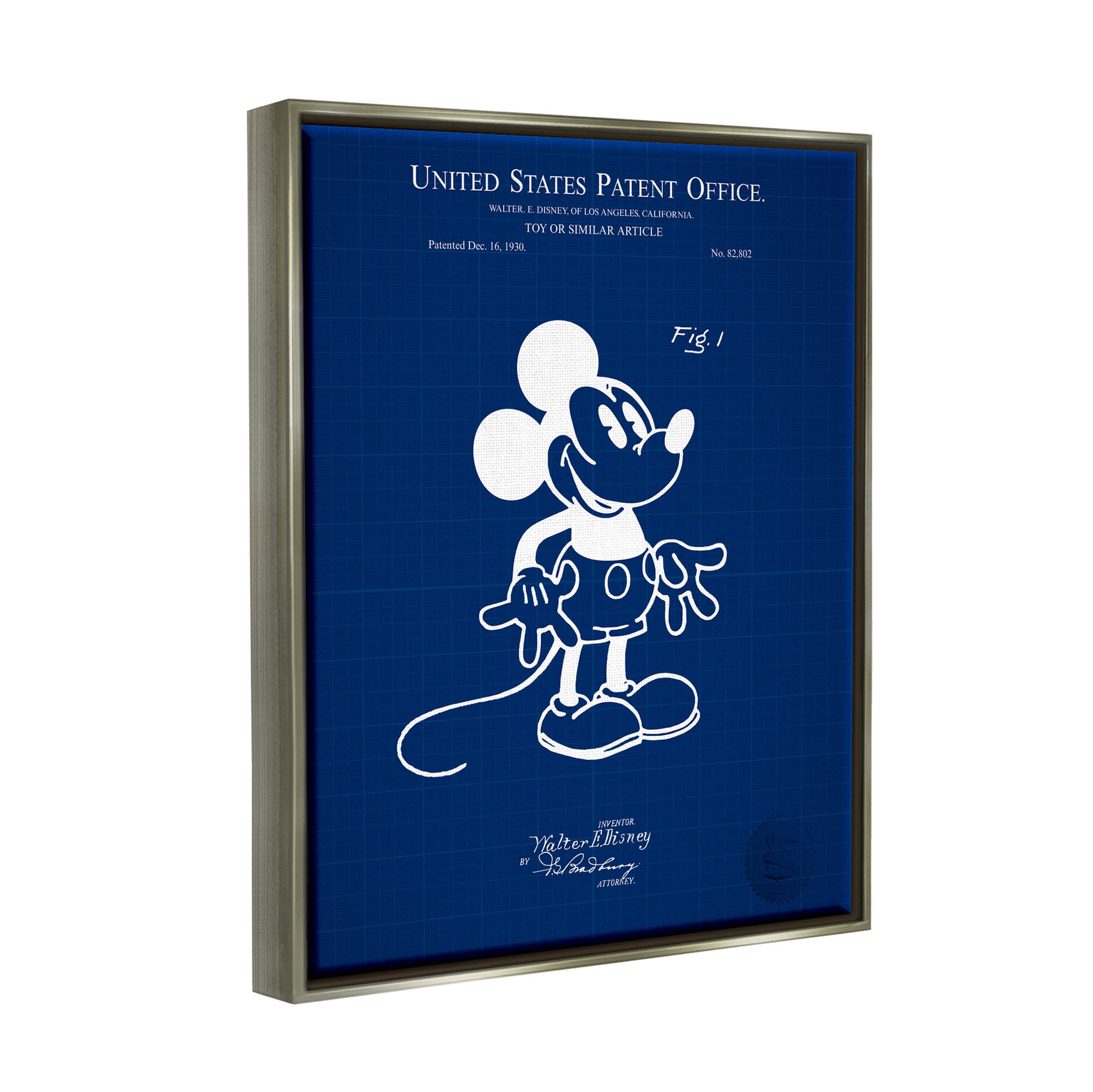 Stupell Industries Cartoon Mouse Character Blueprint Framed Giclee Art ...
