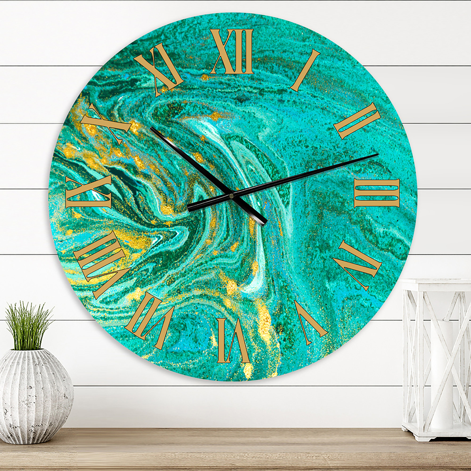 East Urban Home Gold and Green Marbled Rippled Texture I - Modern wall ...