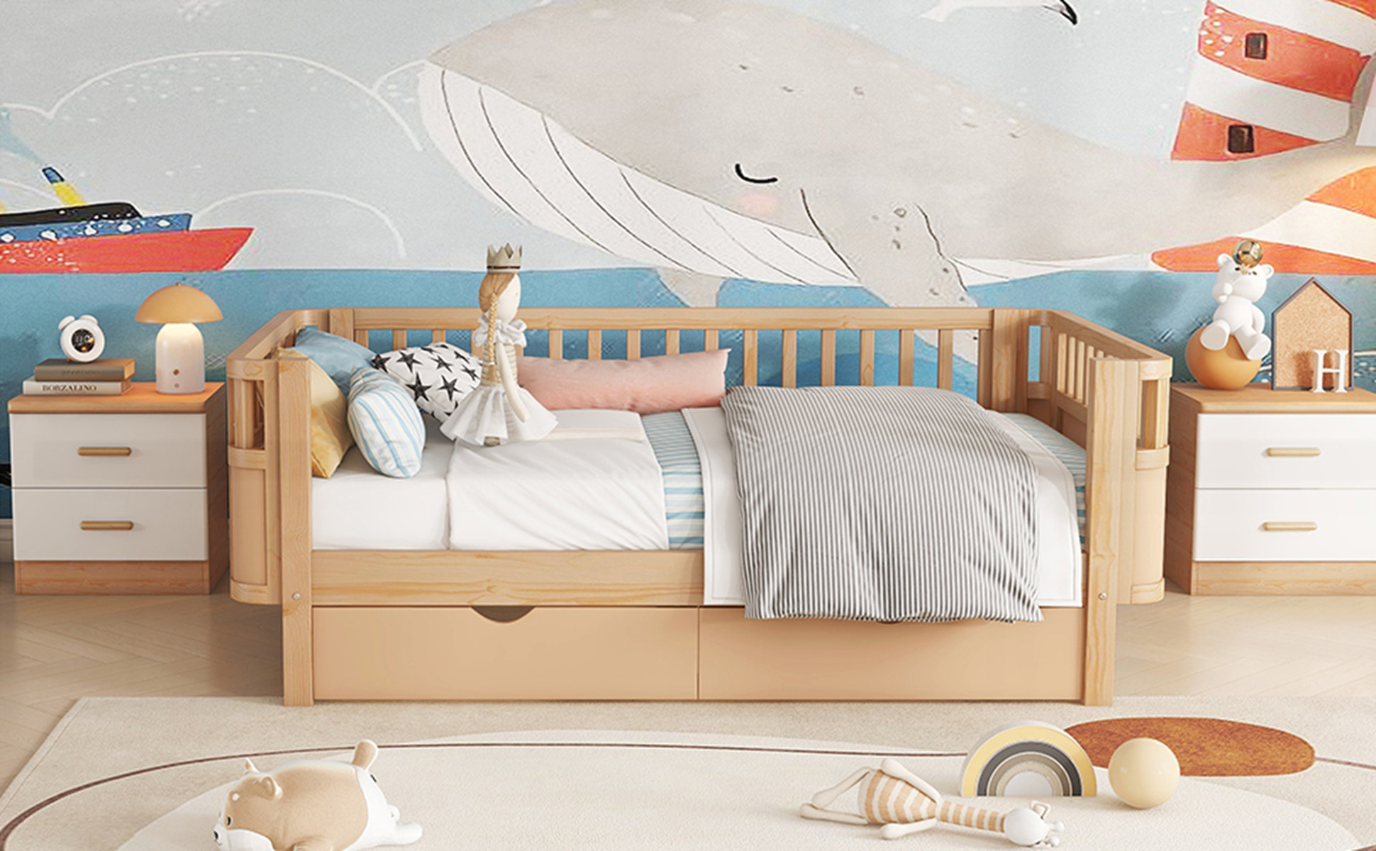 BASAT Wood Platform Bed with Rails for Kids | Wayfair