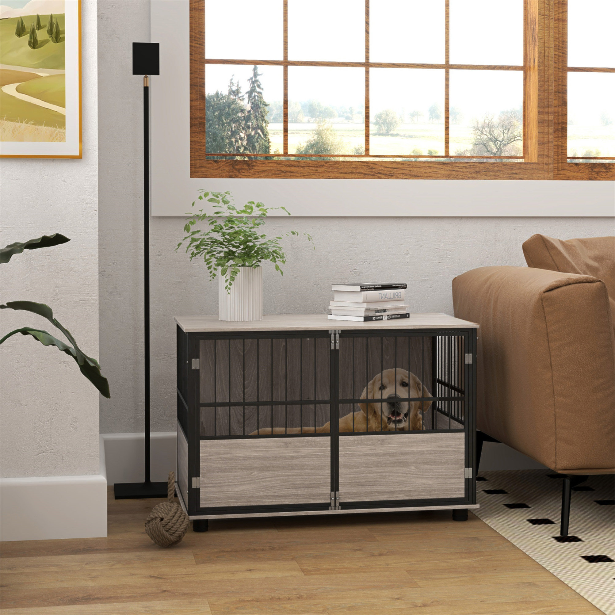 17 Stories Versatile Wooden Dog Crate With Multiple Doors And Safety ...