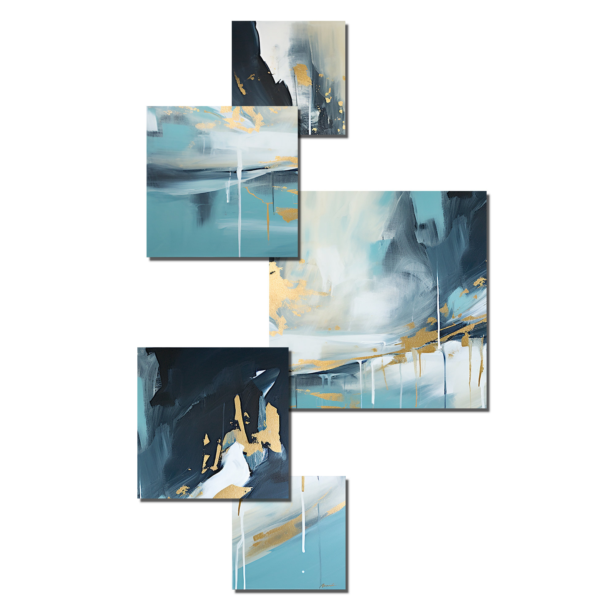 Mercer41 Gold And Blue Abstract Expression 2 - Abstract Square Wall Art ...