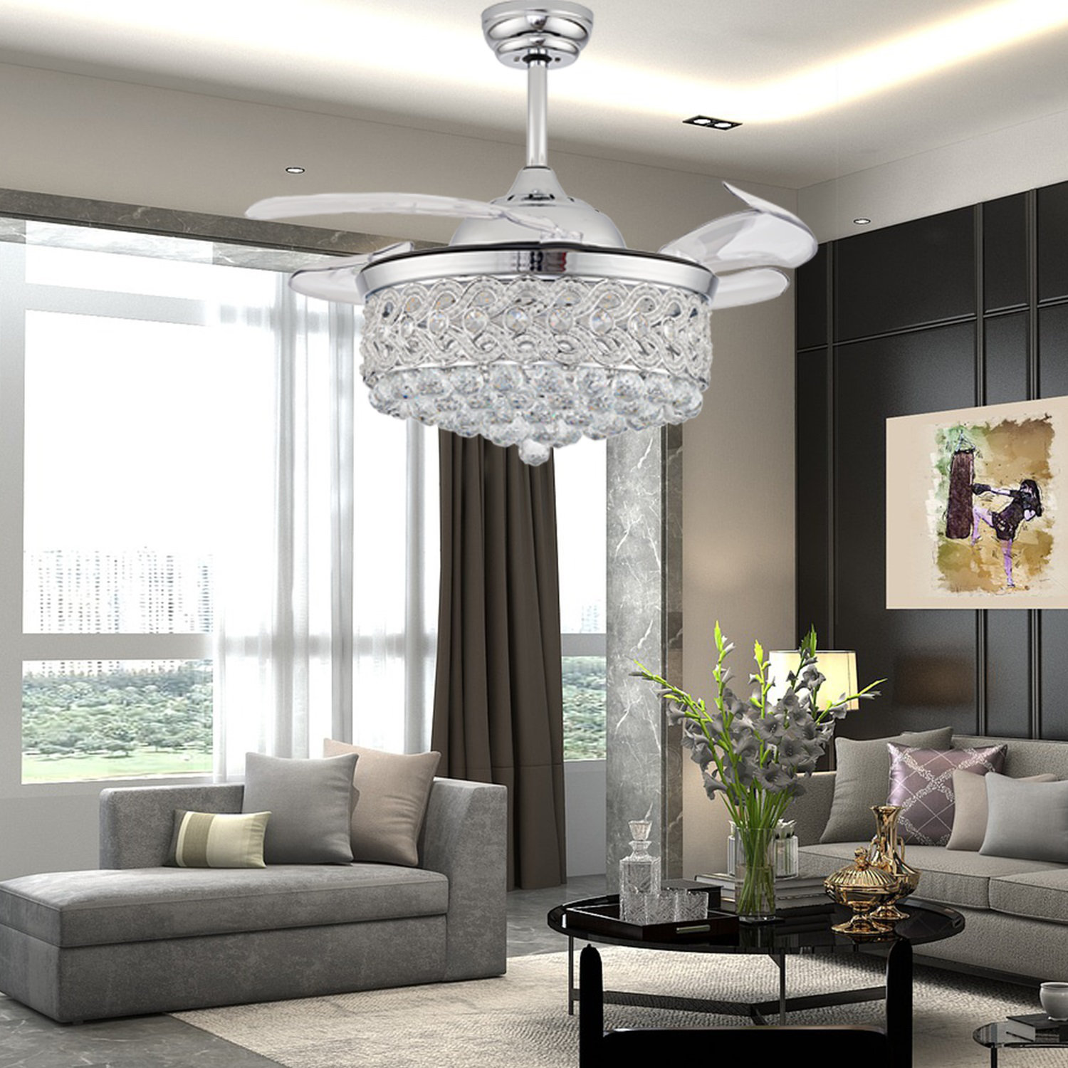 Rosdorf Park Haliey 4 - Blade LED Crystal Ceiling Fan with Remote ...