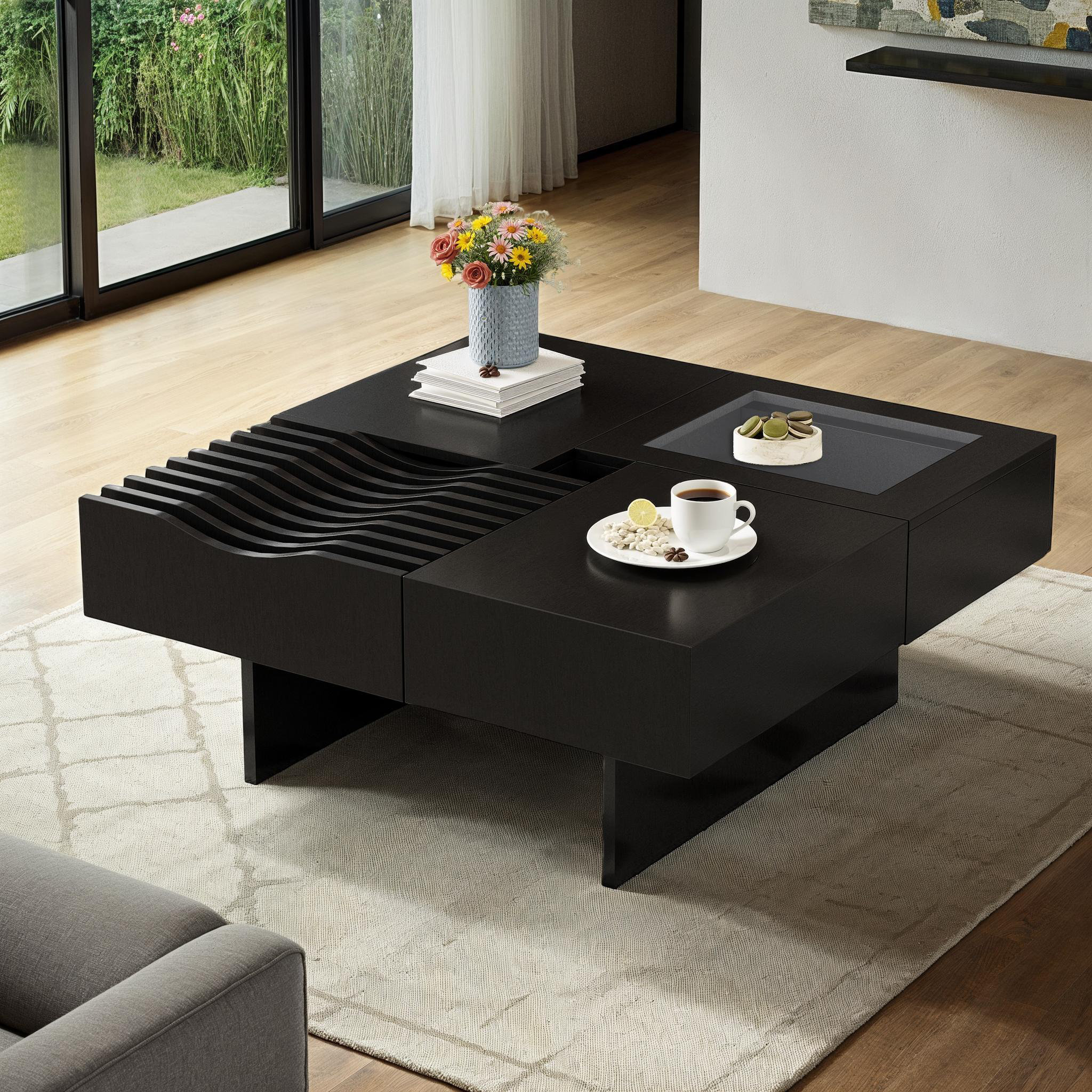 Latitude Run® 33" Square Coffee Table with 3 Drawers and Solid Wood ...
