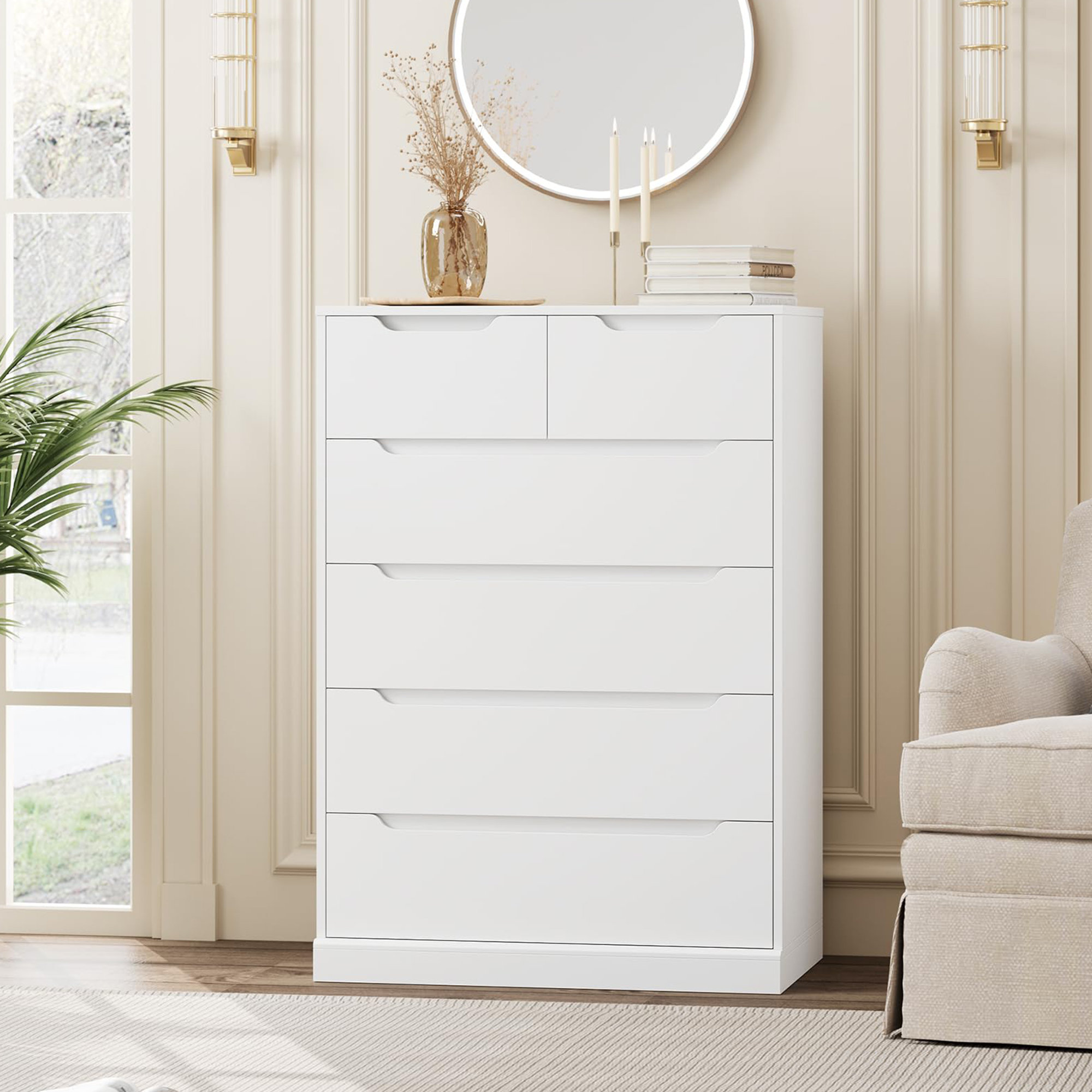 Ebern Designs Modern 6 Drawer Bedroom Dresser, Feature Storage Cabinet ...