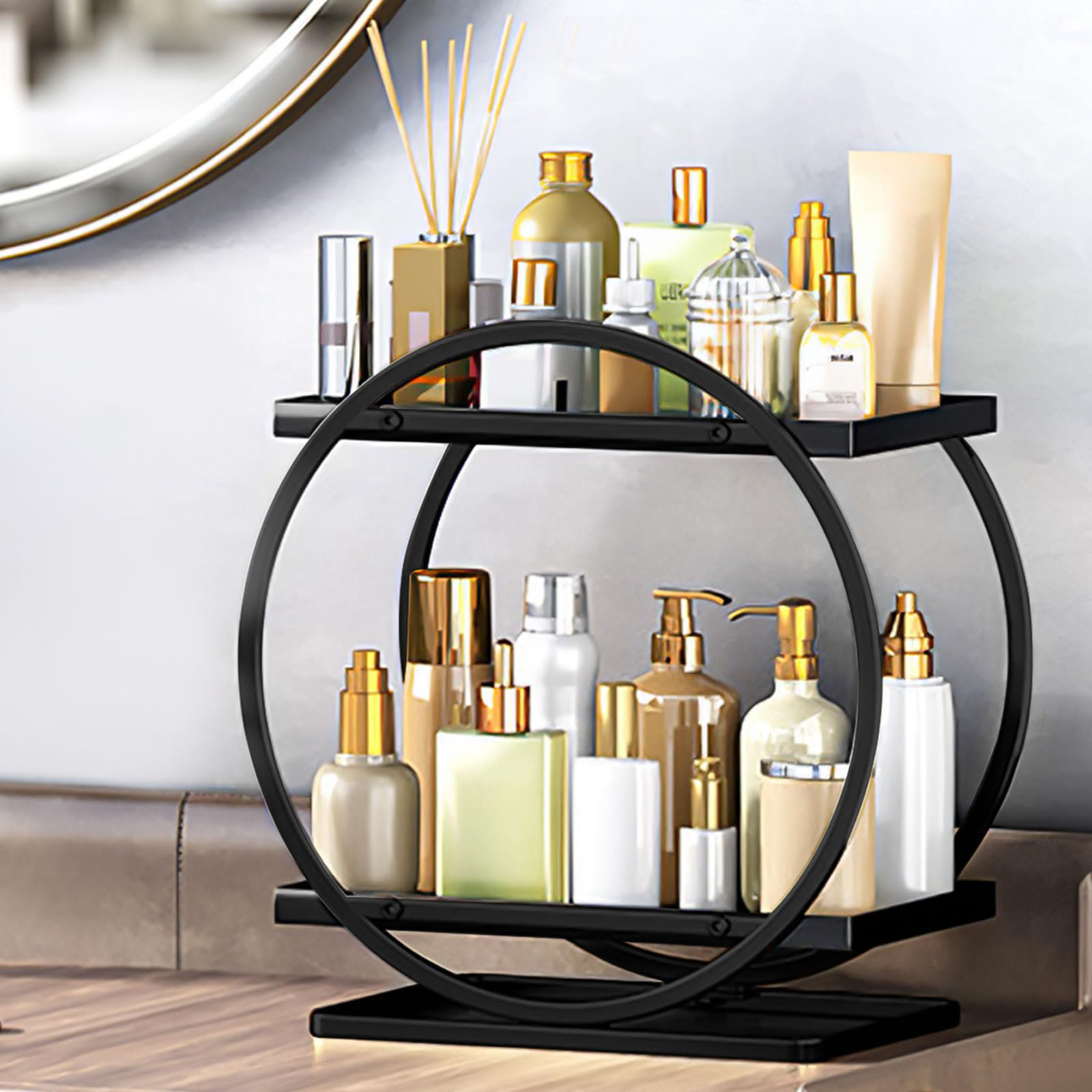 Everly Quinn 2-Tier Metal Perfume Skin Care Cosmetics Bathroom ...