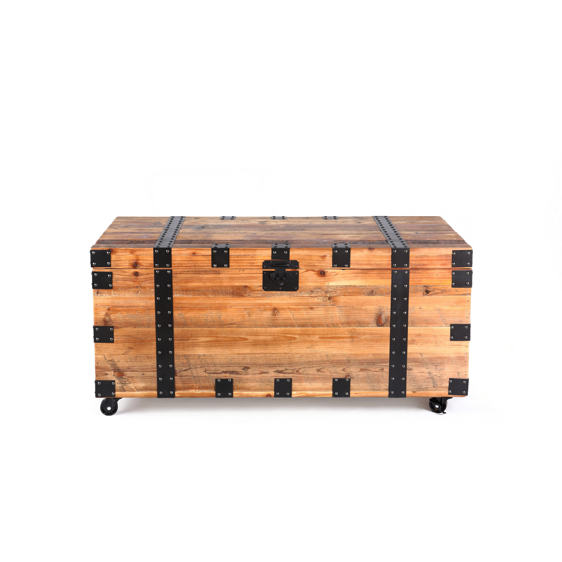 17 Stories Four Wheeled Trunk Table With Copious Space, Natural ...