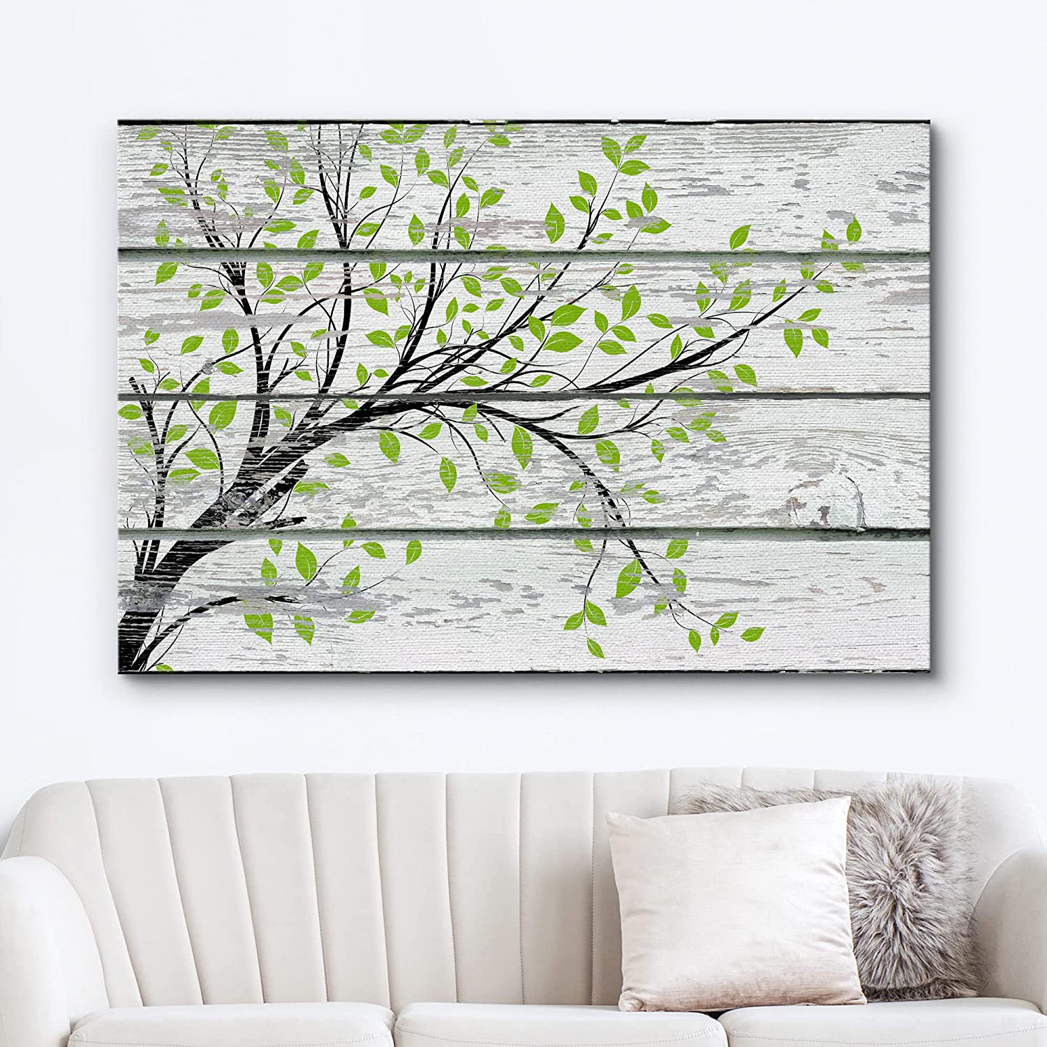 IDEA4WALL - Canvas Prints Wall Art - Tree Branch With Green Leaves On ...