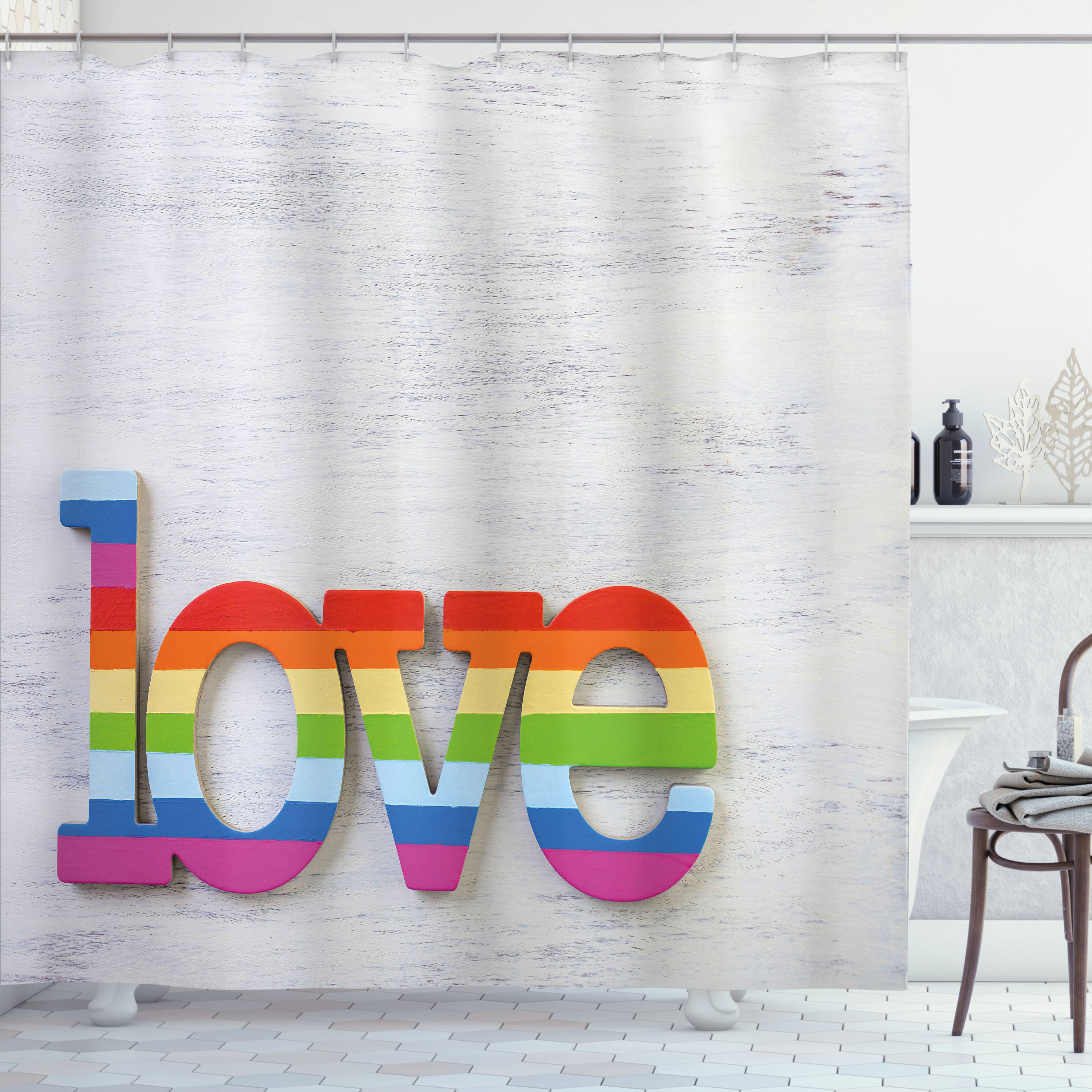 East Urban Home Pride Shower Curtain Love Sign on Wood Planks 33677 ...