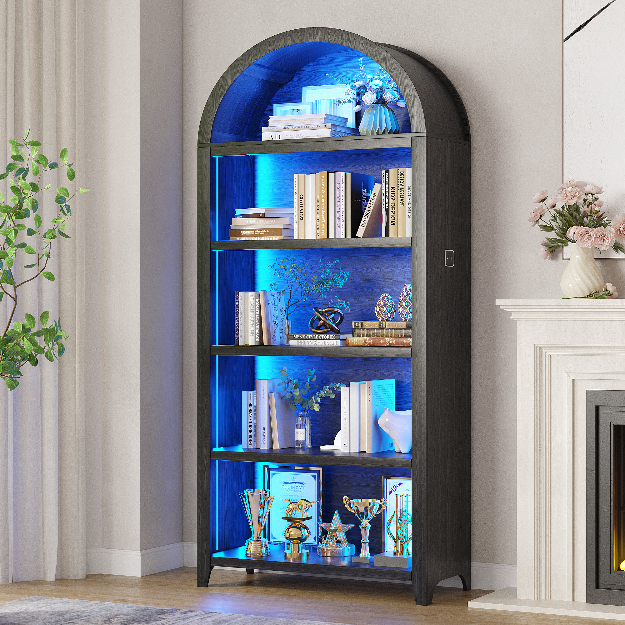 Inbox Zero 29.5" Wide - 6-Shelf Arched Storage Cabinet With Tri-Color ...