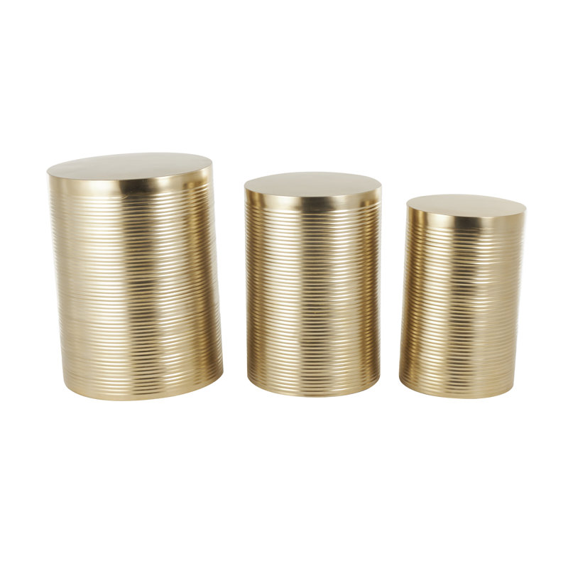 Everly Quinn Mulvey Metal Ribbed Drum Side End Silver Accent Table ...