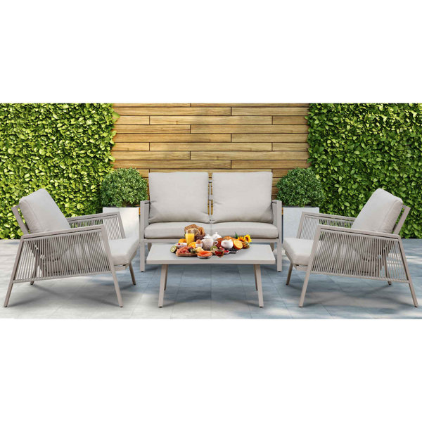 Brayden Studio Aeleigh Metal 4 - Person Seating Group with Cushions ...