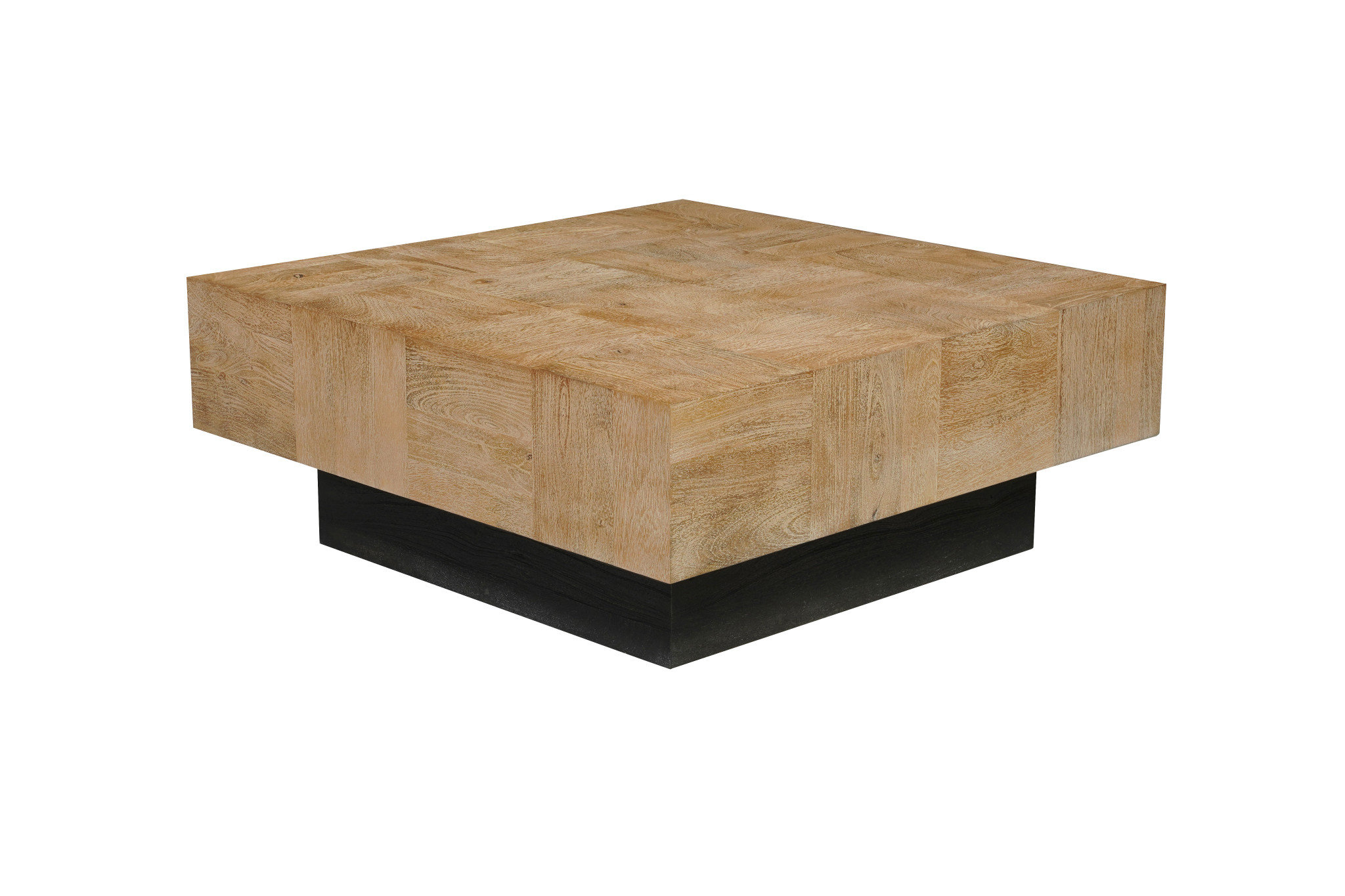 Ebern Designs 40" Brown and Black Solid Wood Square Block Coffee Table ...