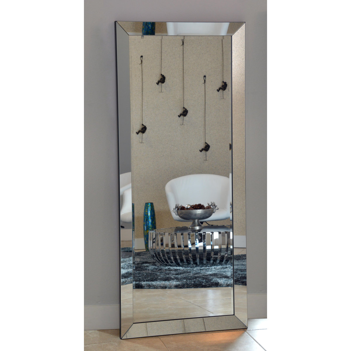 Mercer41 Laux Mirrored Bevel Frame Full Length Beveled Mirror Rectangle ...