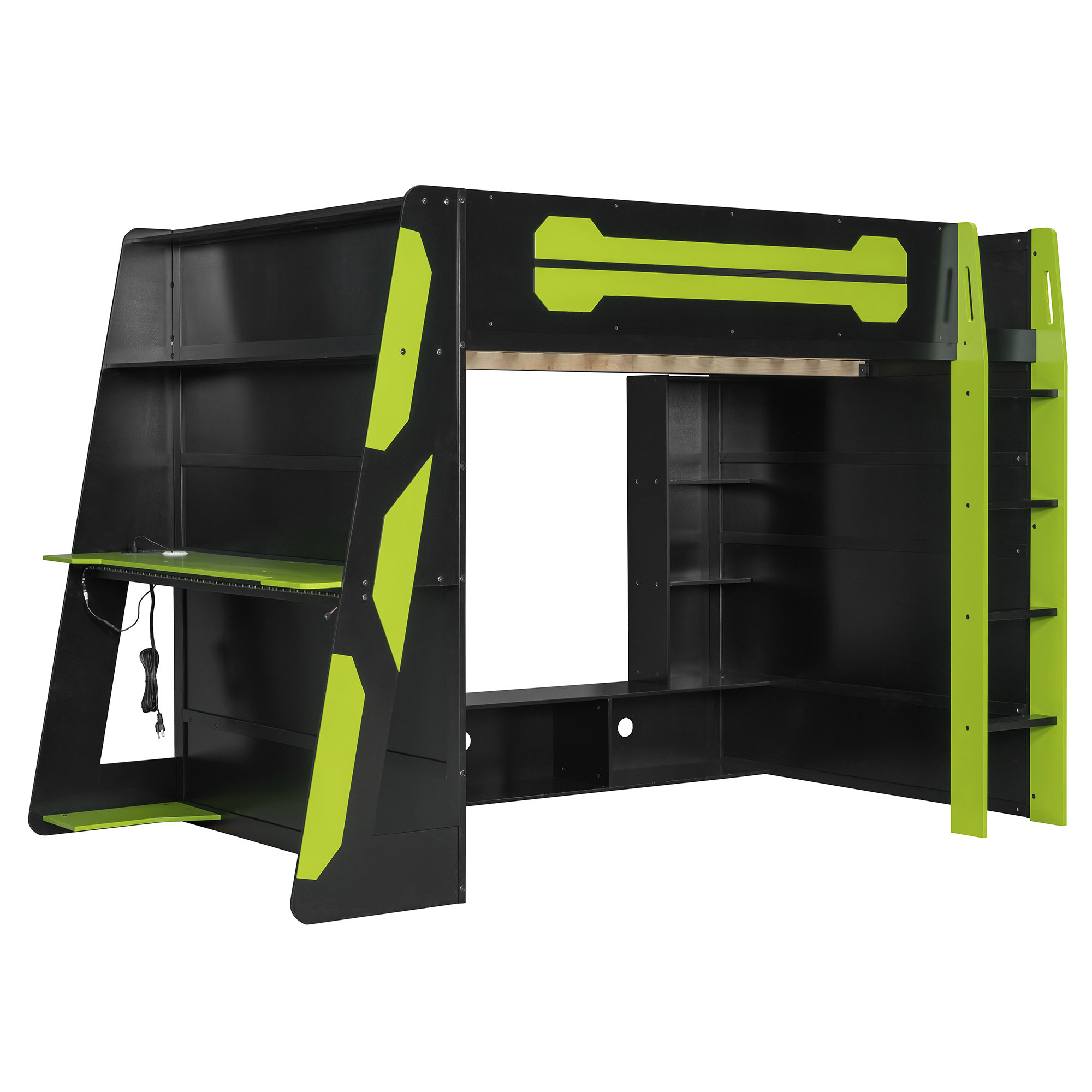 Latitude Run® Versatile Esports Loft Bed With Desk, Wood Frame, Gaming ...