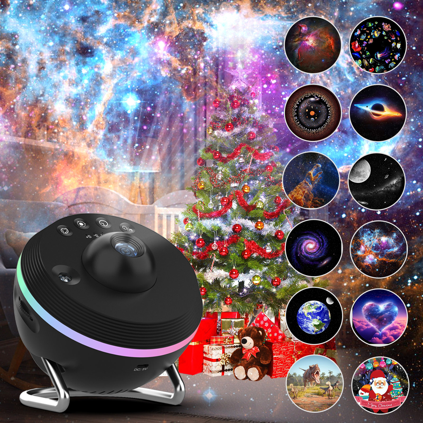 Hyperlite-US USB Galaxy Star Projector LED Light with Timer, Adjustable ...