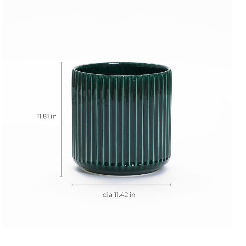 Ebern Designs Jade Green Ribbed Round Ceramic Planter | Wayfair