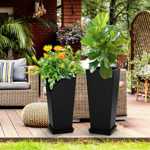 Hokku Designs Lenoris 24'' H Planters, Large Tall Planters with Saucers ...