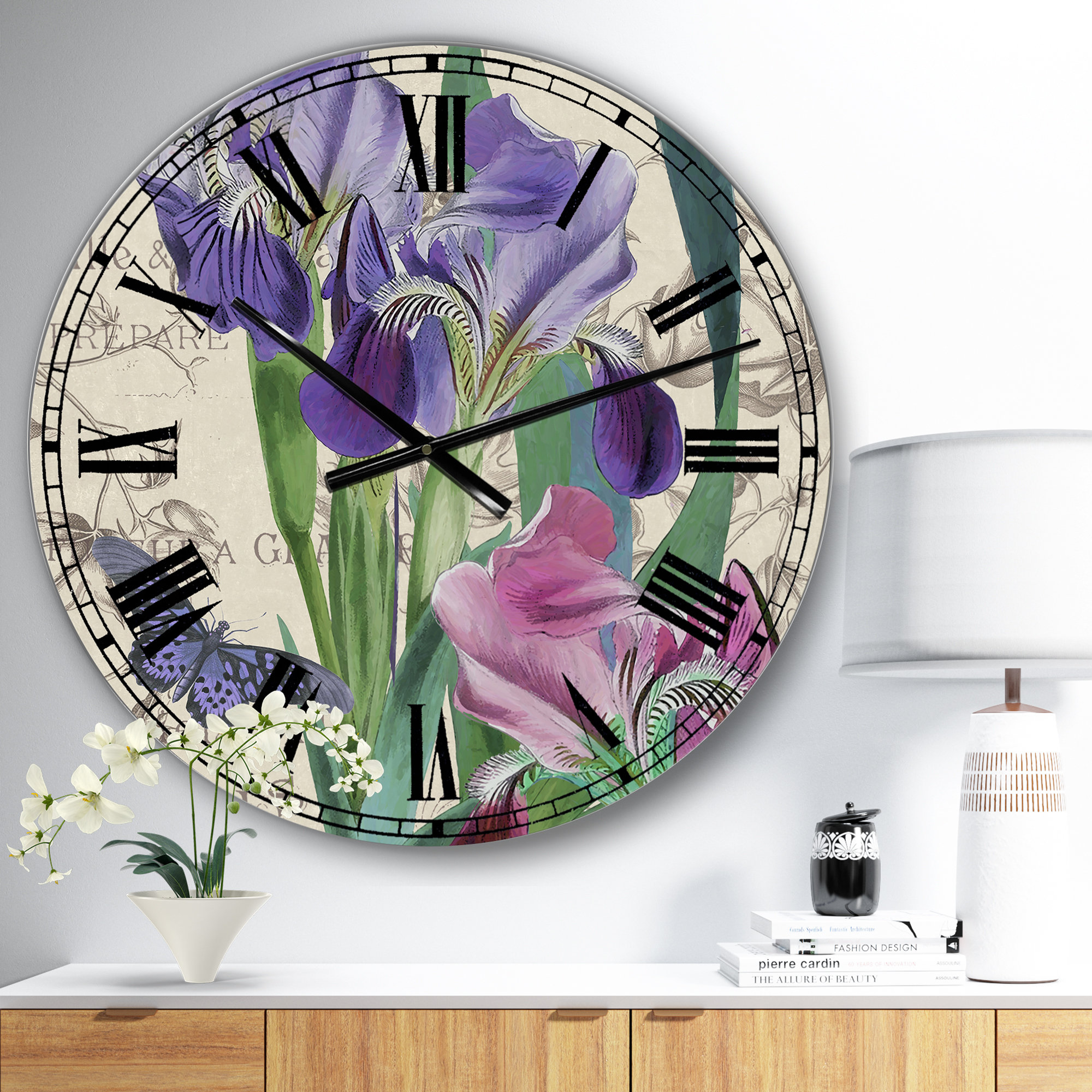 East Urban Home Vintage Flowers III - Oversized Cottage Wall Clock ...