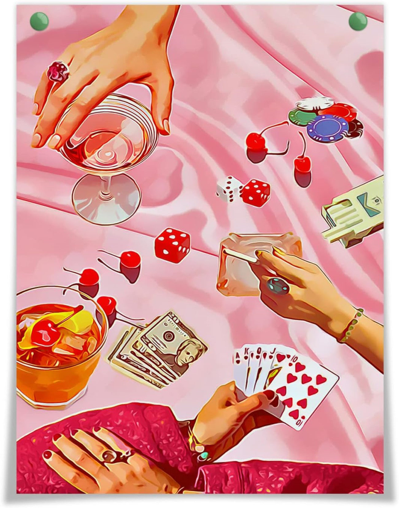 August Grove® Vintage Pink Poker Playing Cards Posters | Wayfair