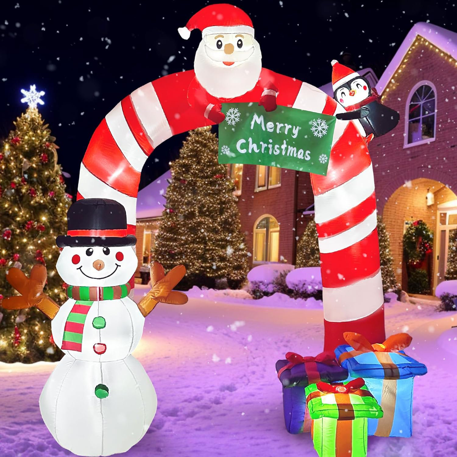 The Holiday Aisle® 8FT Christmas Inflatables Candy Cane Archway, Santa ...
