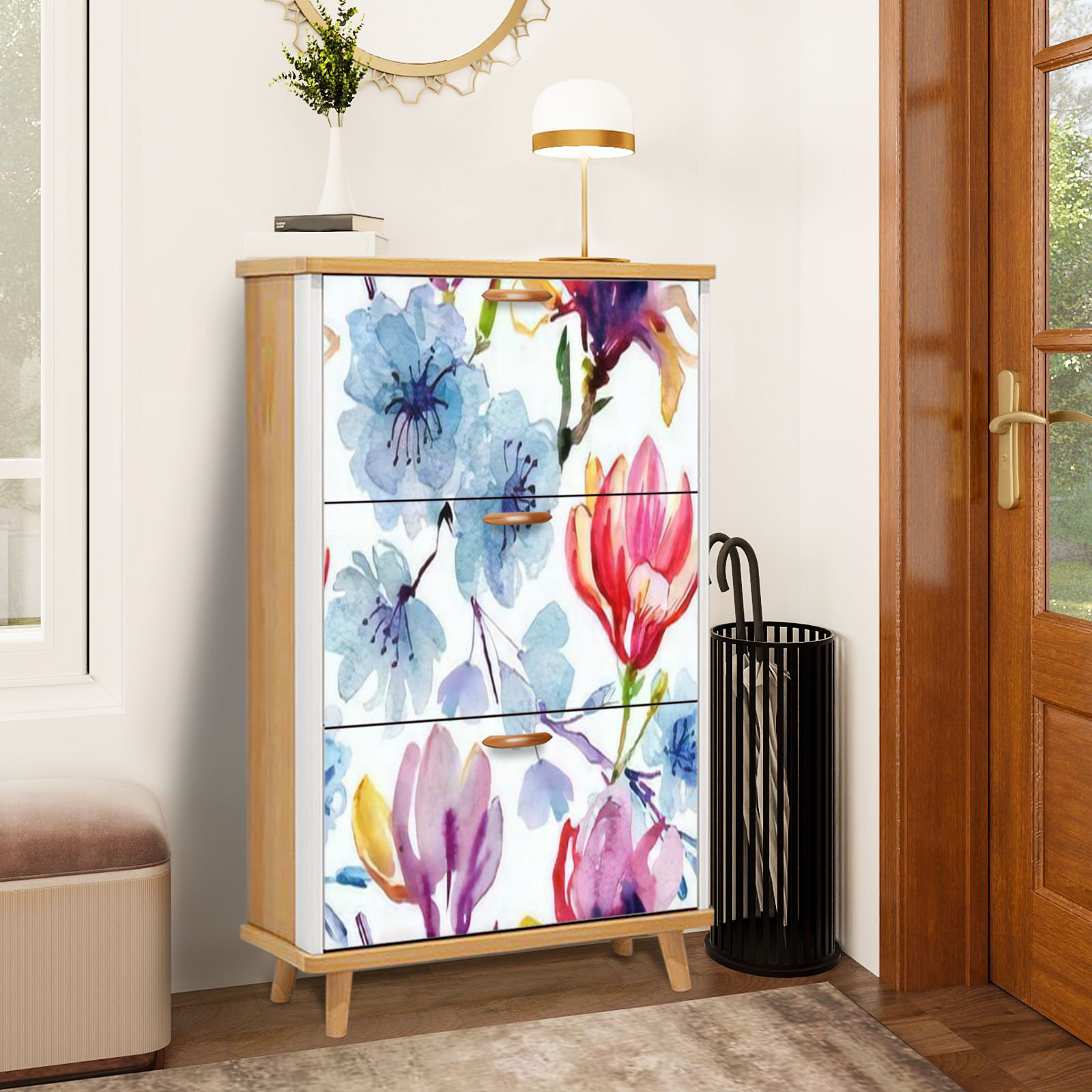 East Urban Home Shoe Storage Cabinet with 3 Flip Drawers for Seamless ...