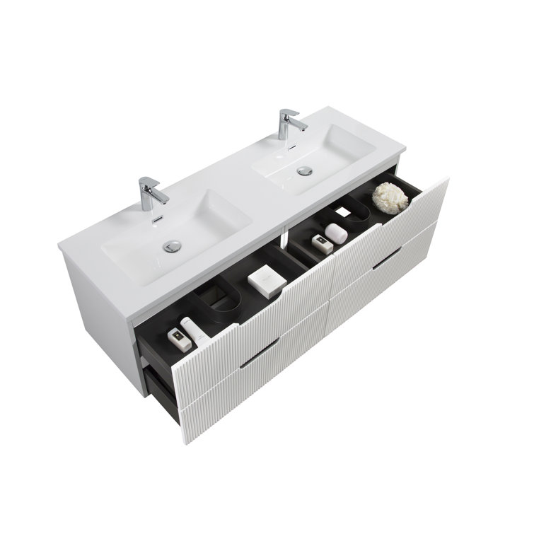 Latitude Run® Kamaj 59'' Wall Mounted Double Bathroom Vanity with ...