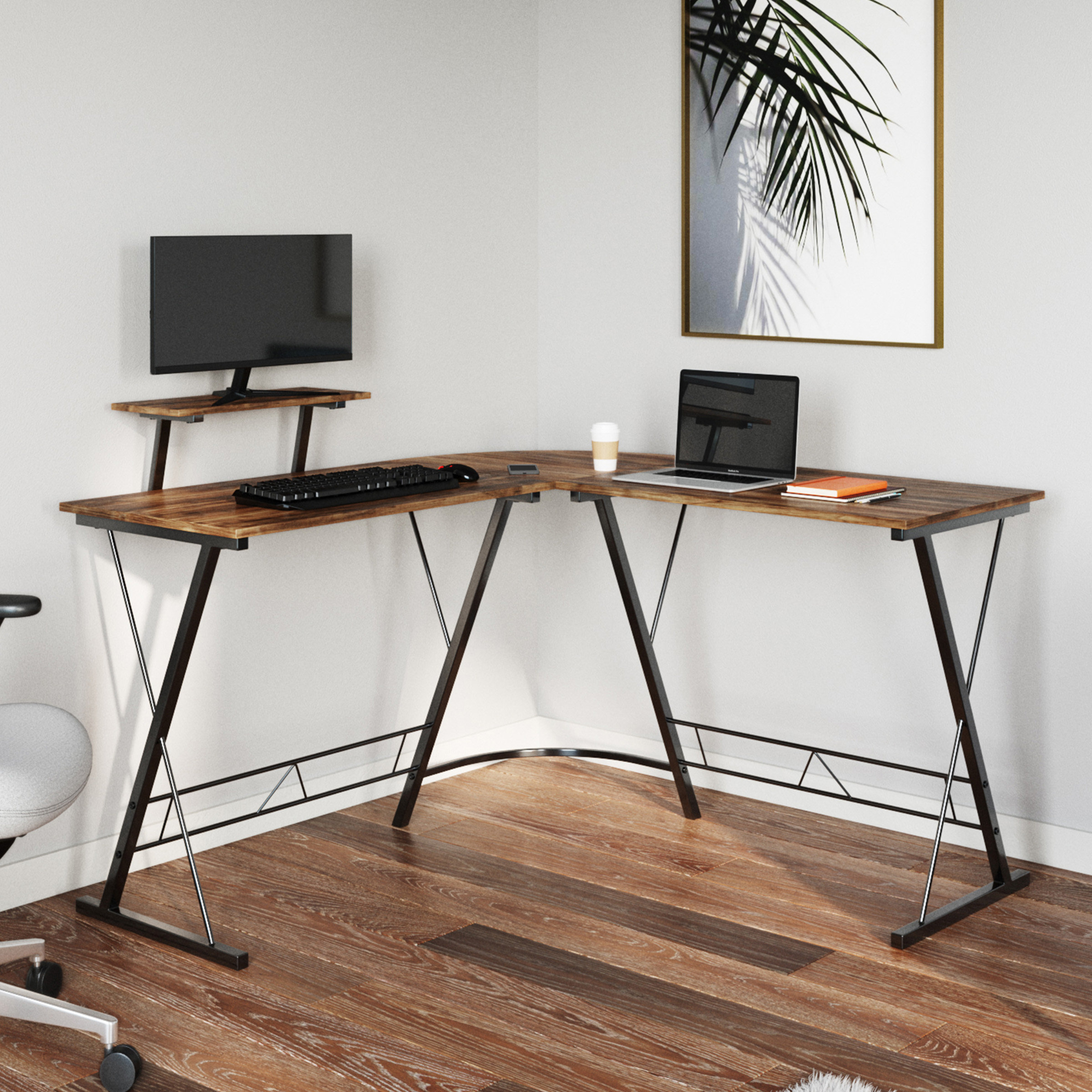 17 Stories L Shaped Computer Desk with Monitor Stand - Modern ...