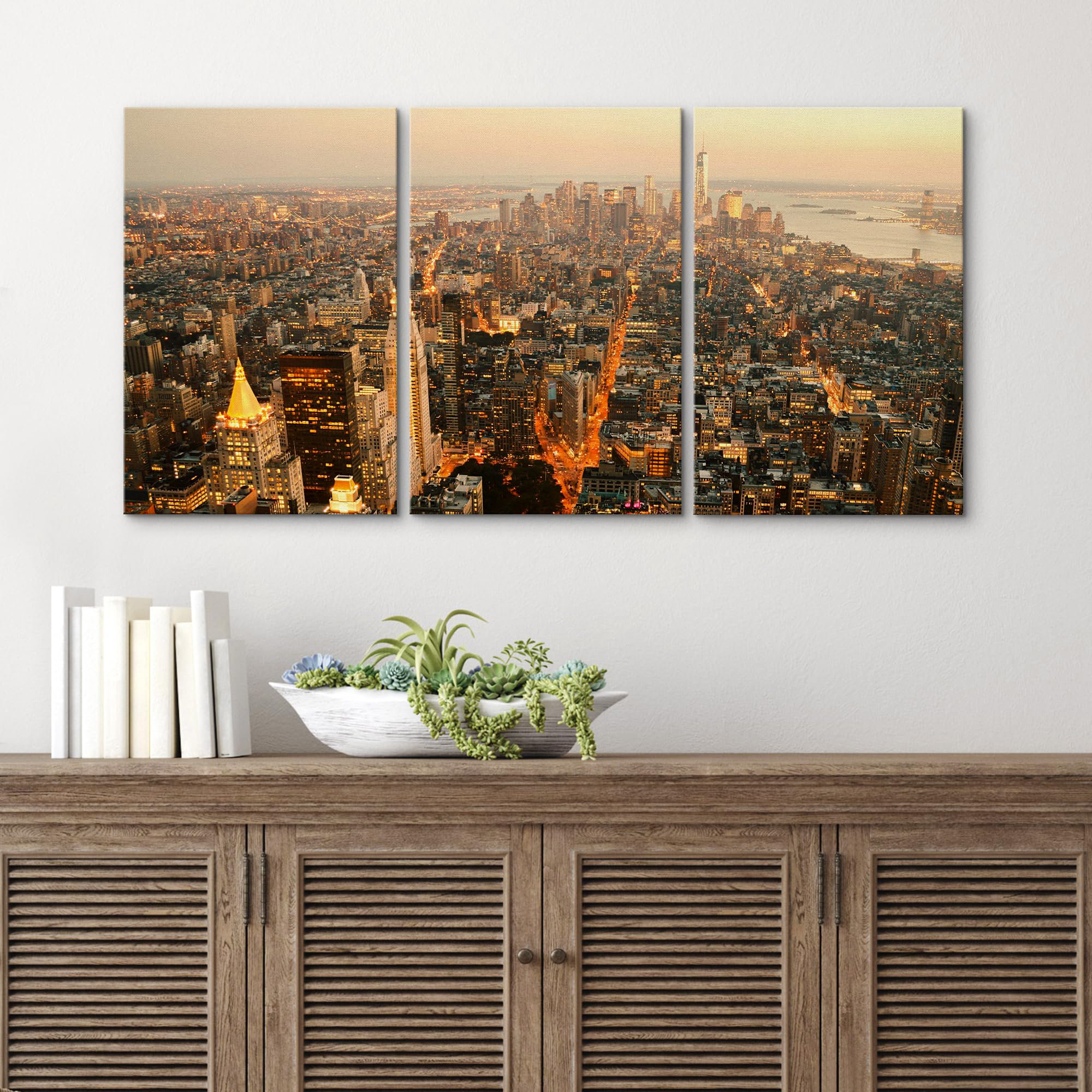 IDEA4WALL Orange Brown Lights At Dusk Overnight City Buildings ...